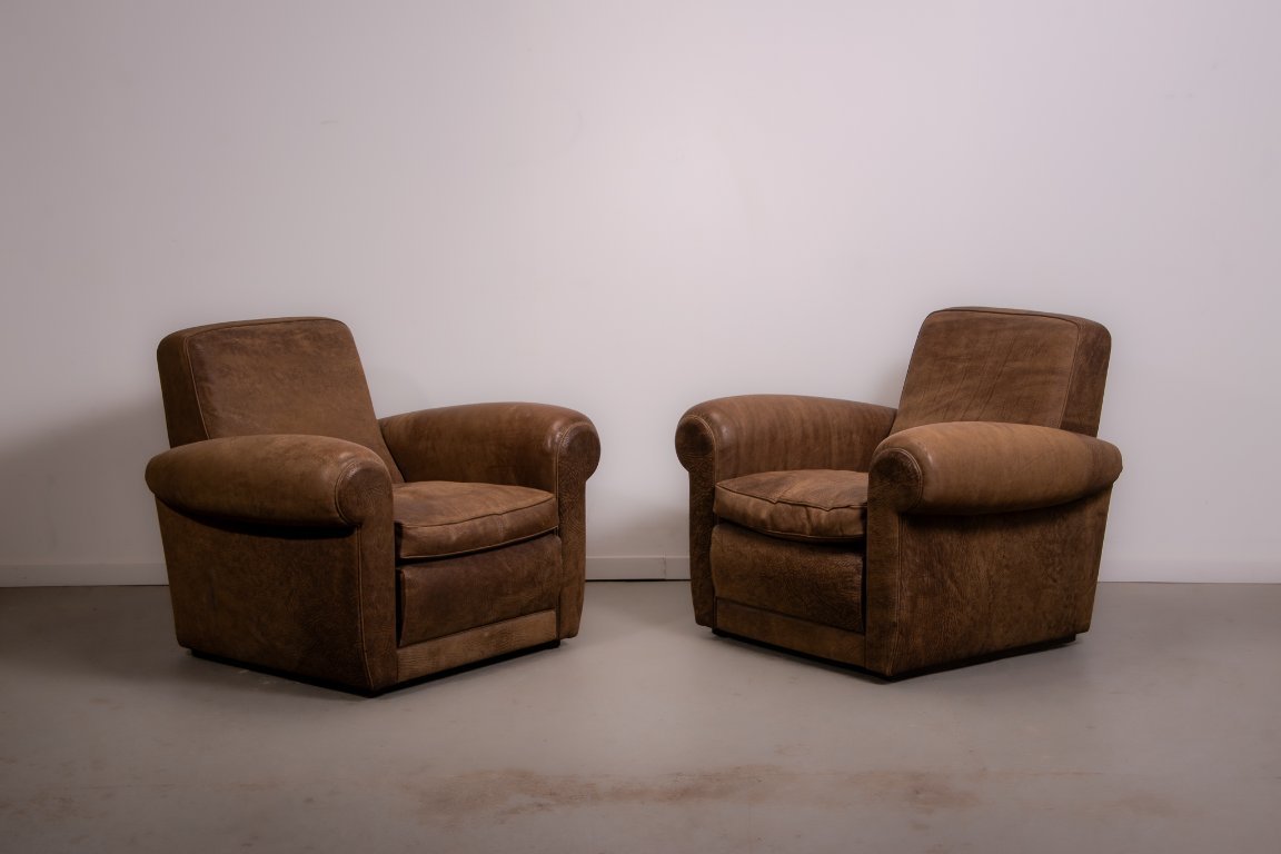 Fauteuils Mickey de Baxter Italy en cuir camel nabuk. Circa 1998 | € ...