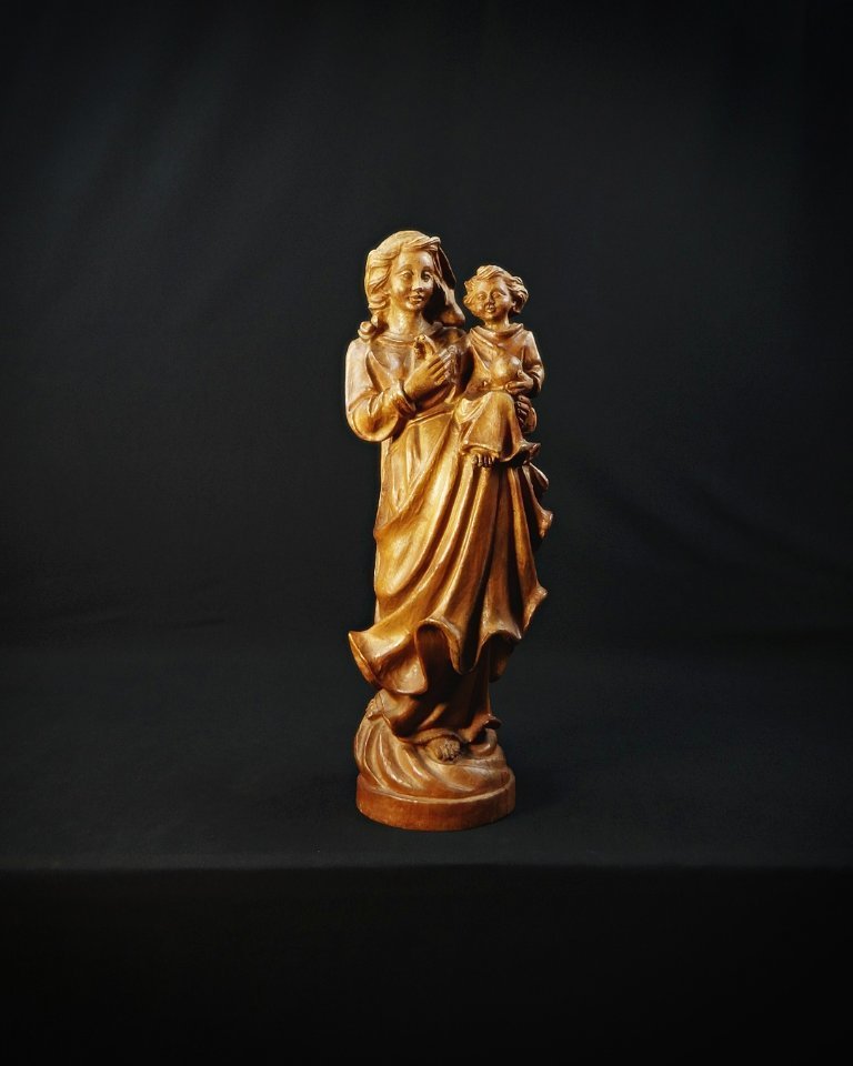 Carved oak Virgin and Child statue German religious art 20th century ...