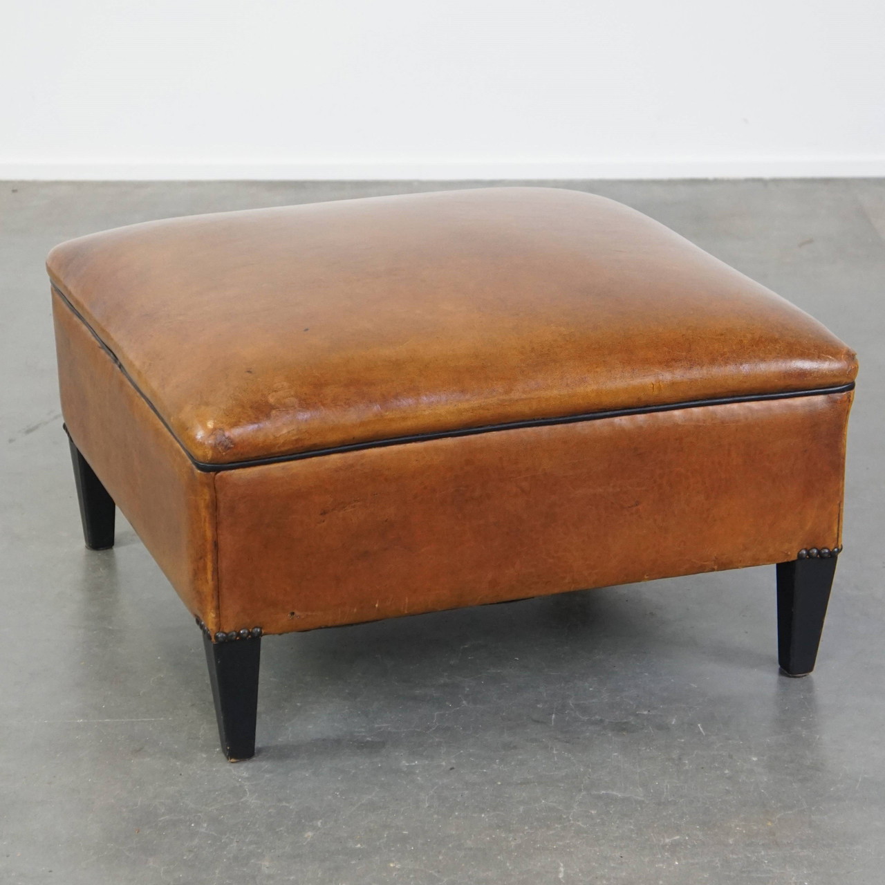 Large Square Sheepskin Leather Hocker | €595 | Whoppah