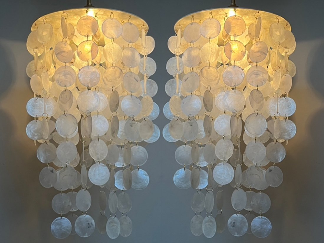 Set Of 2 Capiz Shell Pendant Lamps Pearl Shell Gold Details ! Luxury ...