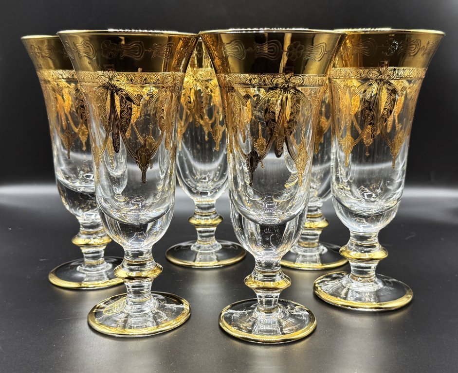 SC Line Art Glassware - Set of 6 crystal glasses decorated in 24k gold ...