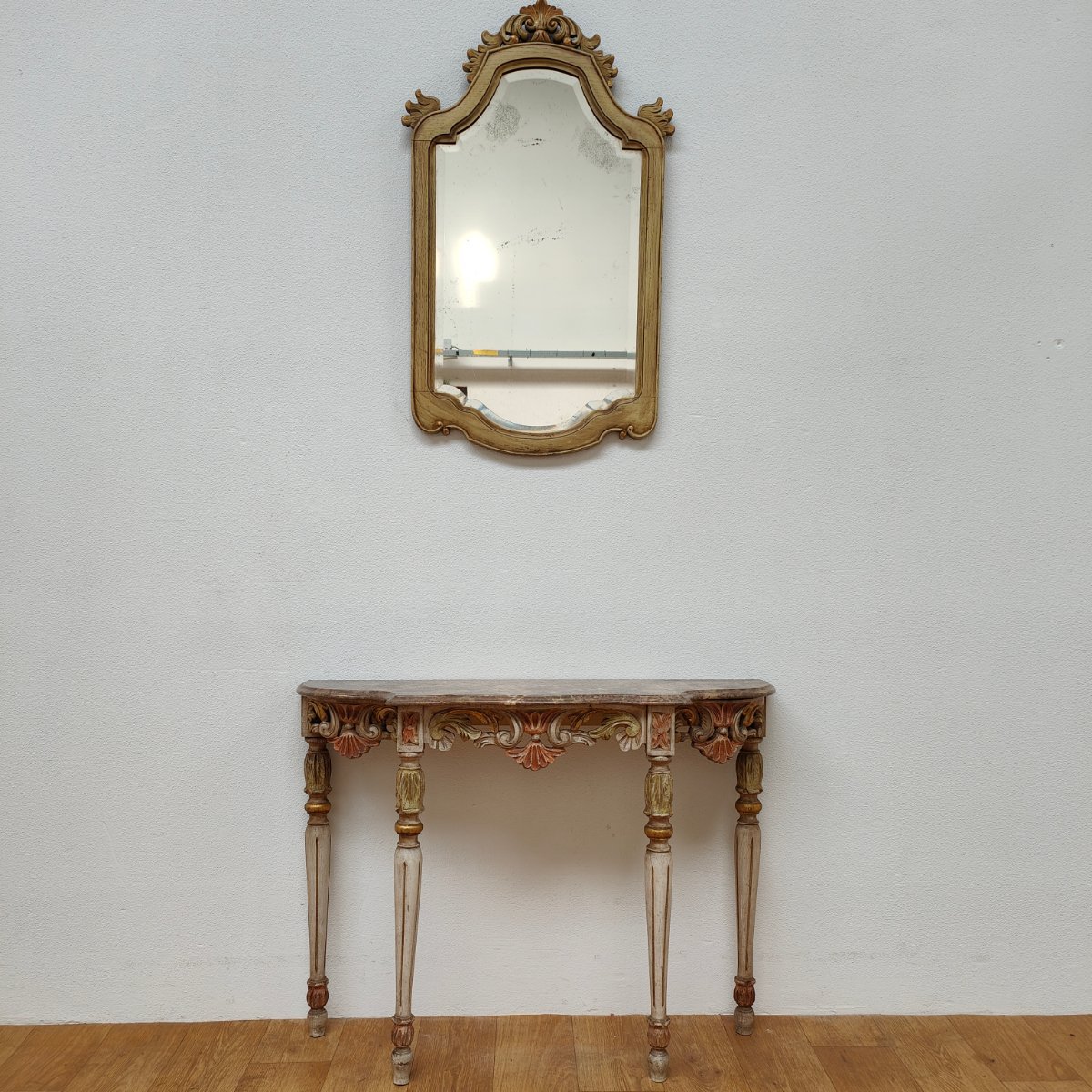 Console murale italienne Vintage Baroque Rococo avec plateau en marbre ...