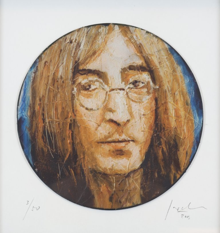 Oliver Jordan (1958) - Portrait of John Lennon - 2005 - Oil on an LP ...