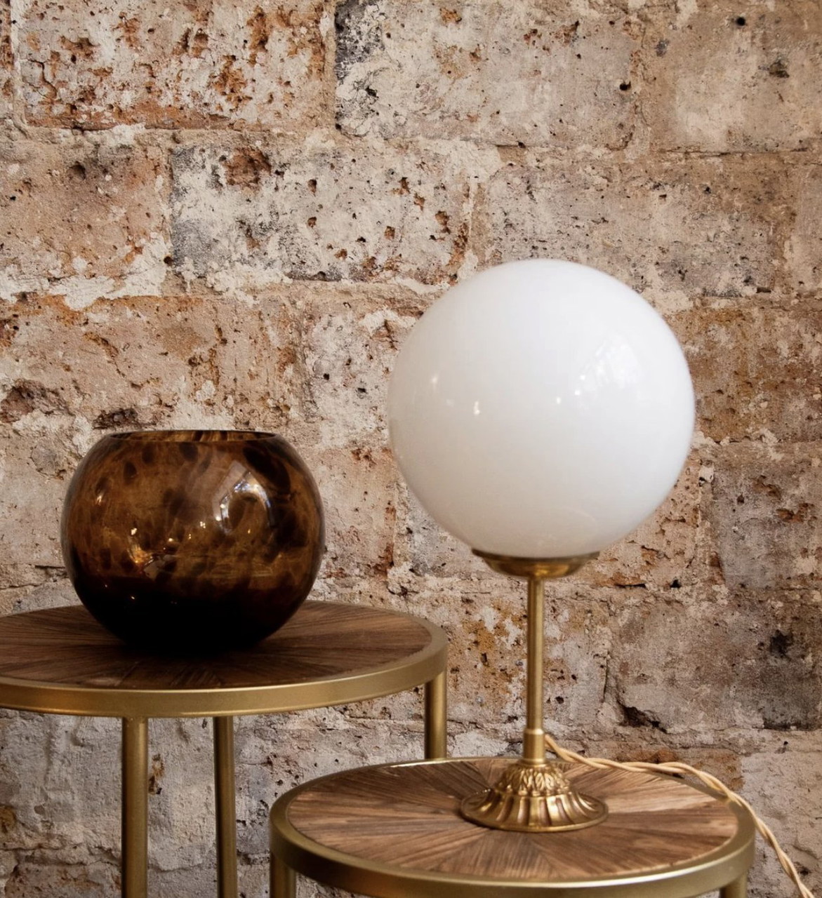 Vintage Globe Glass Lamp With Brass Base | €280 | Whoppah