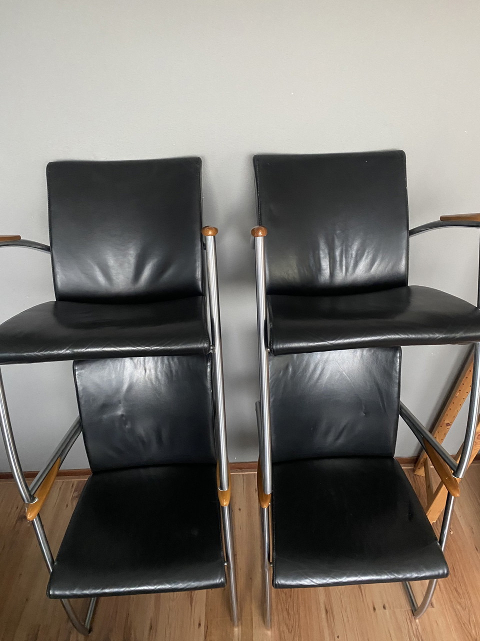 4 Vintage Black Leather Chairs Tube Frame | €245 | Whoppah