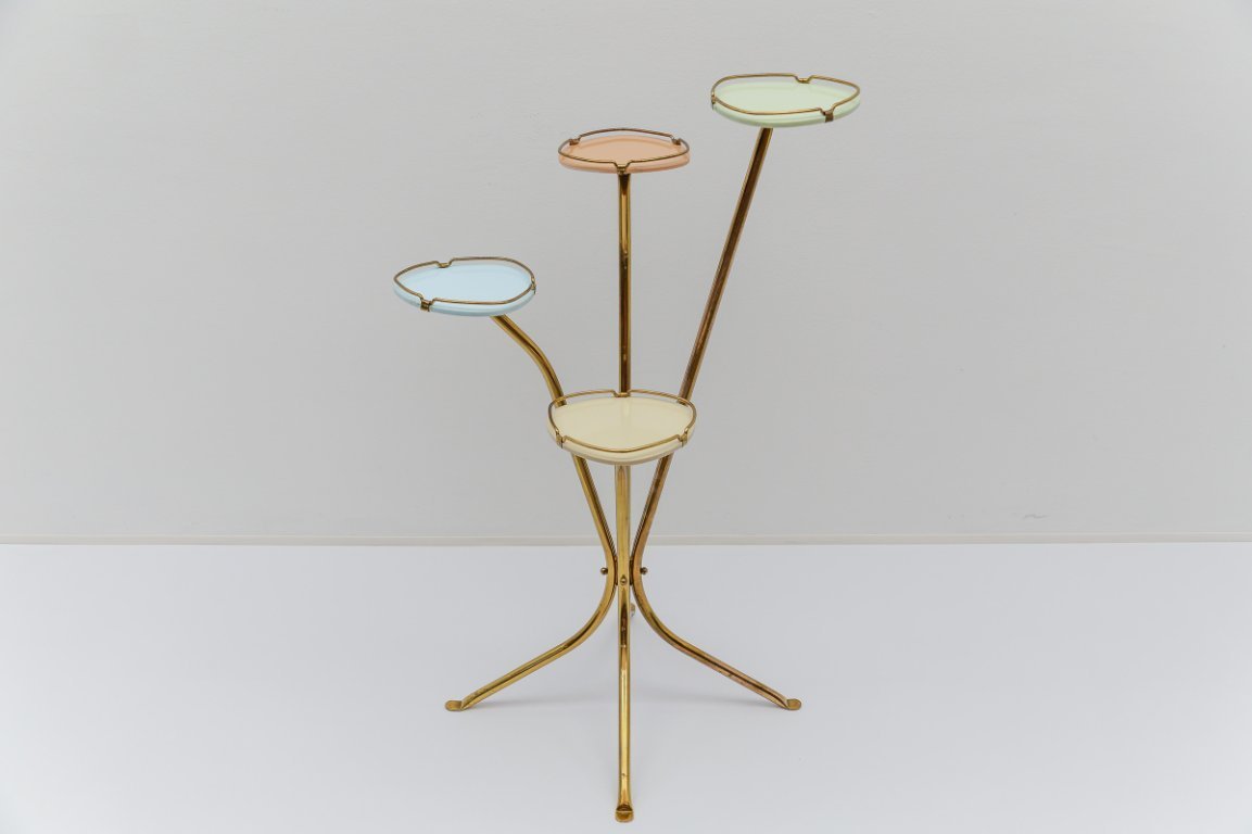 Mid-Century Modern Brass and Pastel-Colored Glass Flower Stand, 1950s ...