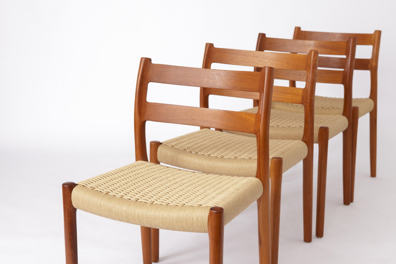 Set of 4 Niels Otto Møller Model 84 Chairs – Danish Teak & Paper Cord, 1970s | Vintage Mid ...