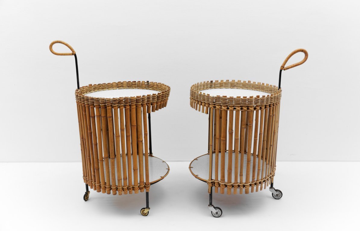 Set of 2 Mid-Century Modern Round Serving Carts in Bamboo, 1960s, | € ...