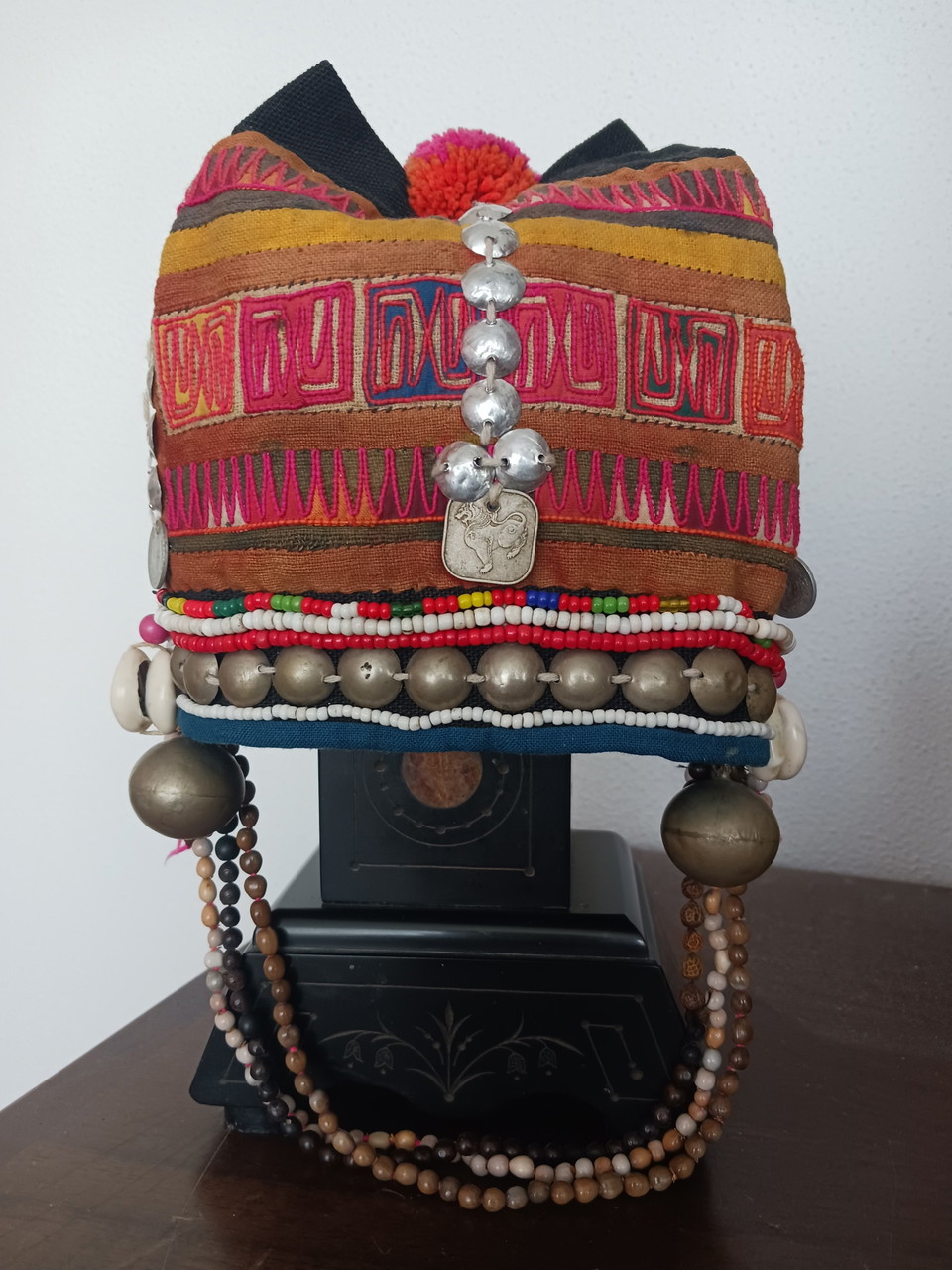 Original Akha Hill Tribes Ladies Hat Headdress Embroidered Coins Shells ...