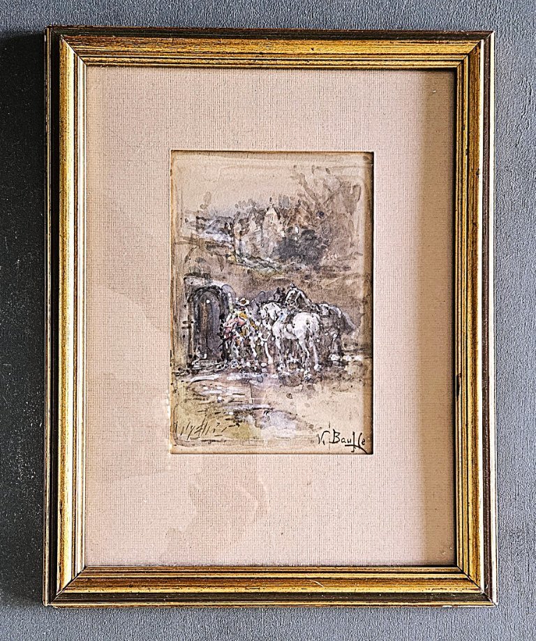 Victor Bauffe (1849-1921), Pferde vor einem Tor | €80 | Whoppah