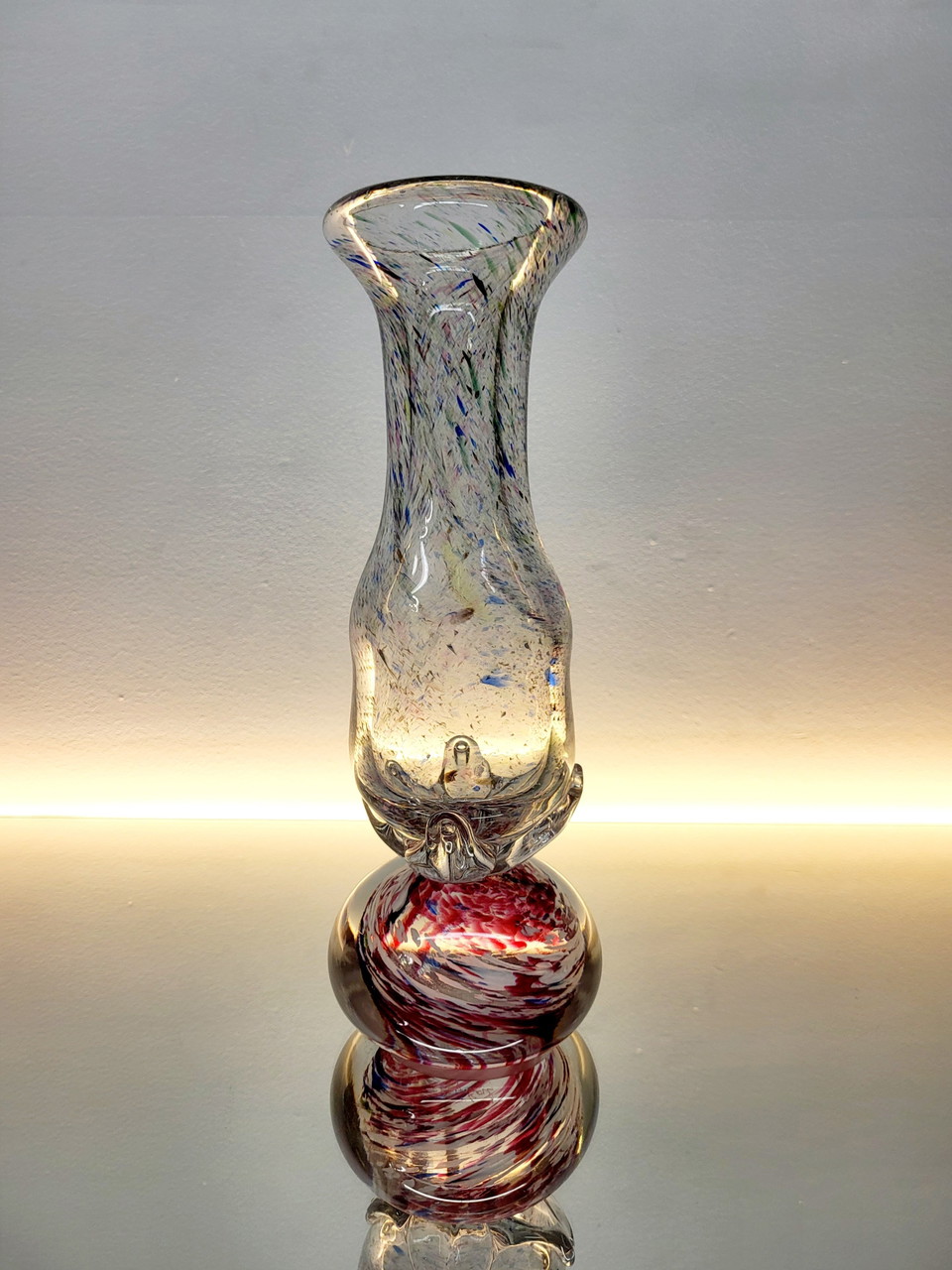 Val Saint Lambert Studio Cristal Vase On Foot, Spatter Design, Signed ...