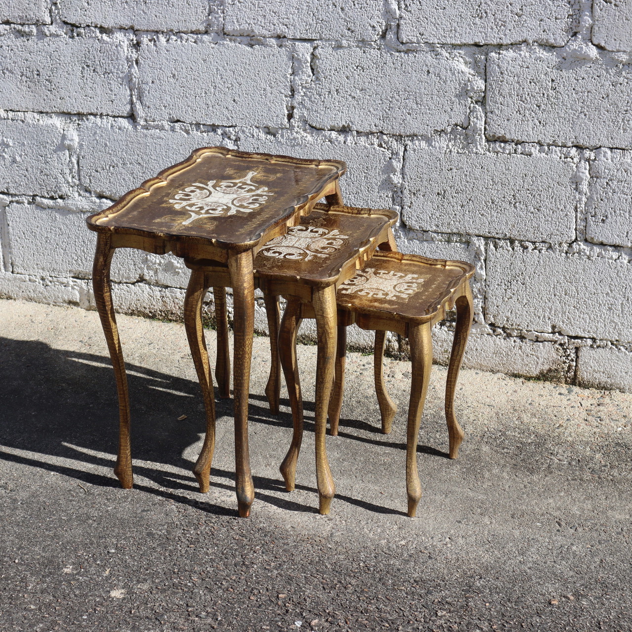French Vintage Set of 3 Florentine Nesting Tables - Handpainted Golden ...