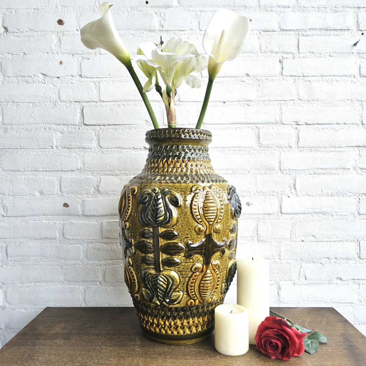 Vintage Keramik XXL West Deutschland Vase (Bay) Senf Farbe / West ...