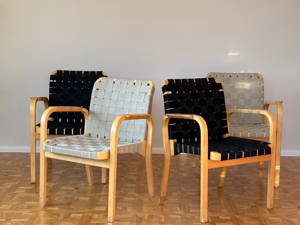 Model 45 Lounge Chairs van Alvar Aalto voor Artek, jaren 70 Set van 4 ...