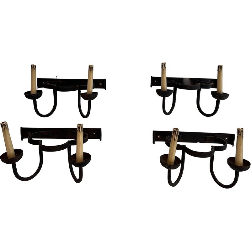 Set of 4 vintage wrought iron clover wall lamps, France 1950 | €1,900 ...