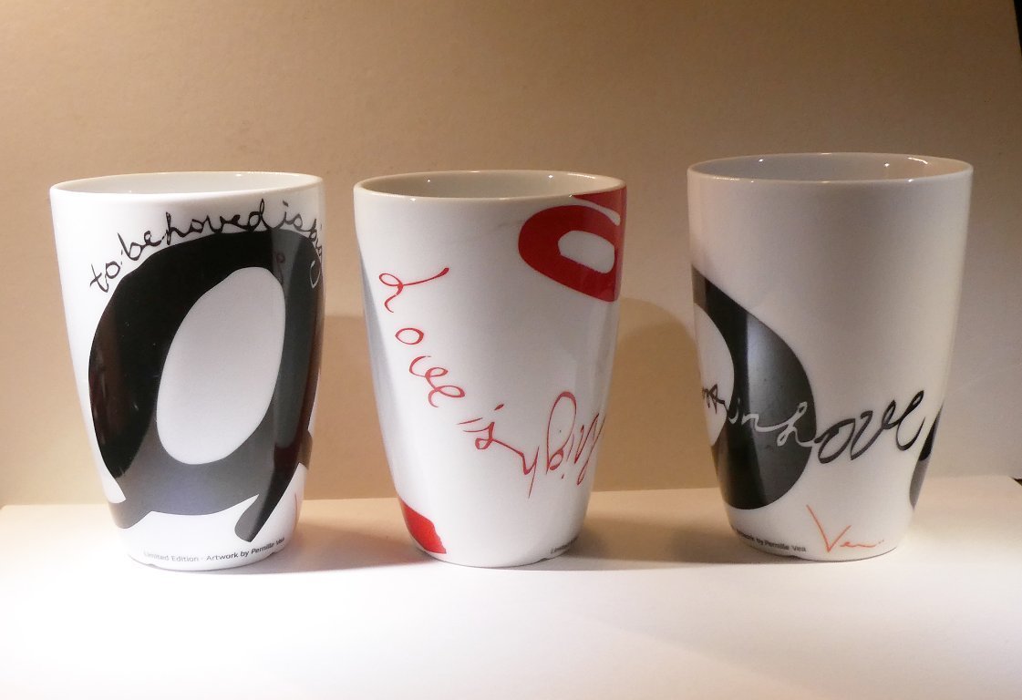 3 Menu thermal mugs, design by Pernille Vea, Love series, 2 x black, 1 ...