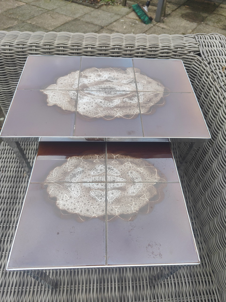 Vintage Nesting Tables Tile Tables Adri Belarti Set of 2 Chrome Base ...