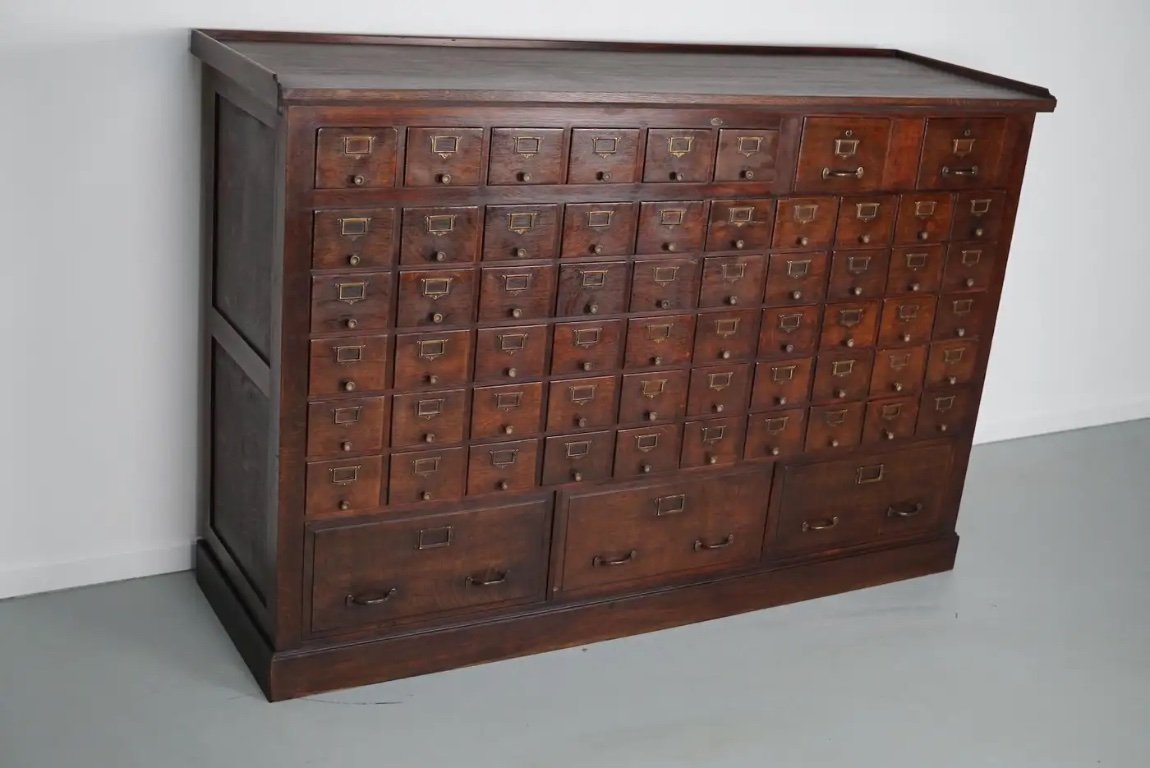 Large French notary's apothecary cabinet / filing cabinet in oak, 1920 ...