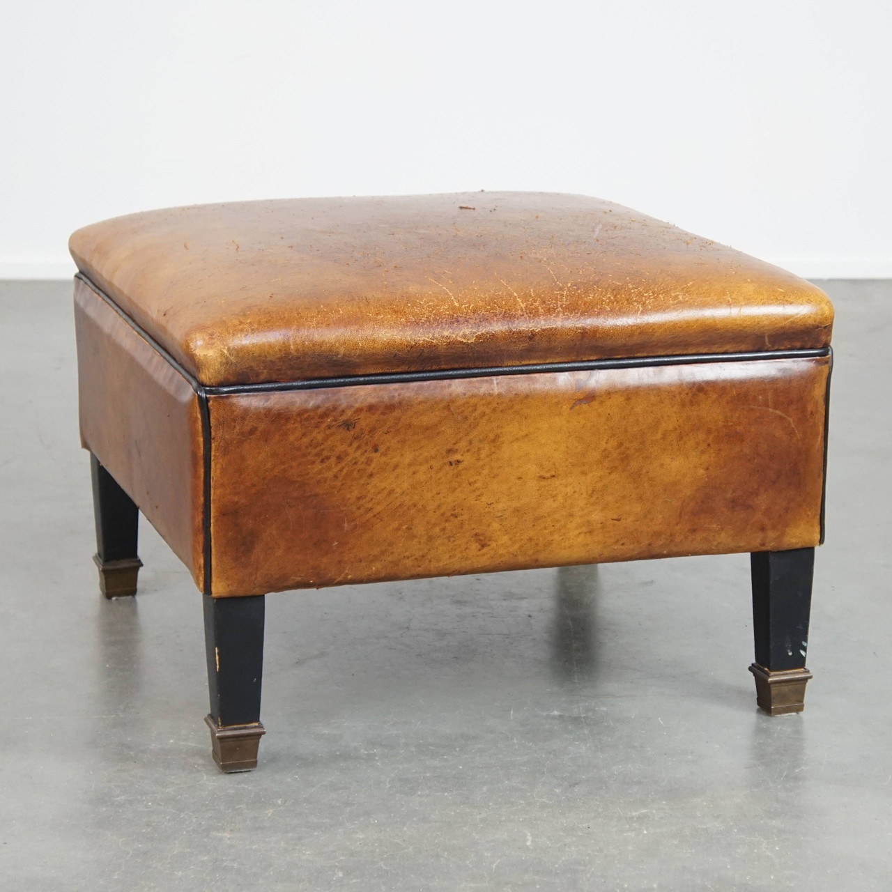 Large Sheepskin Leather Square Hocker | €355 | Whoppah