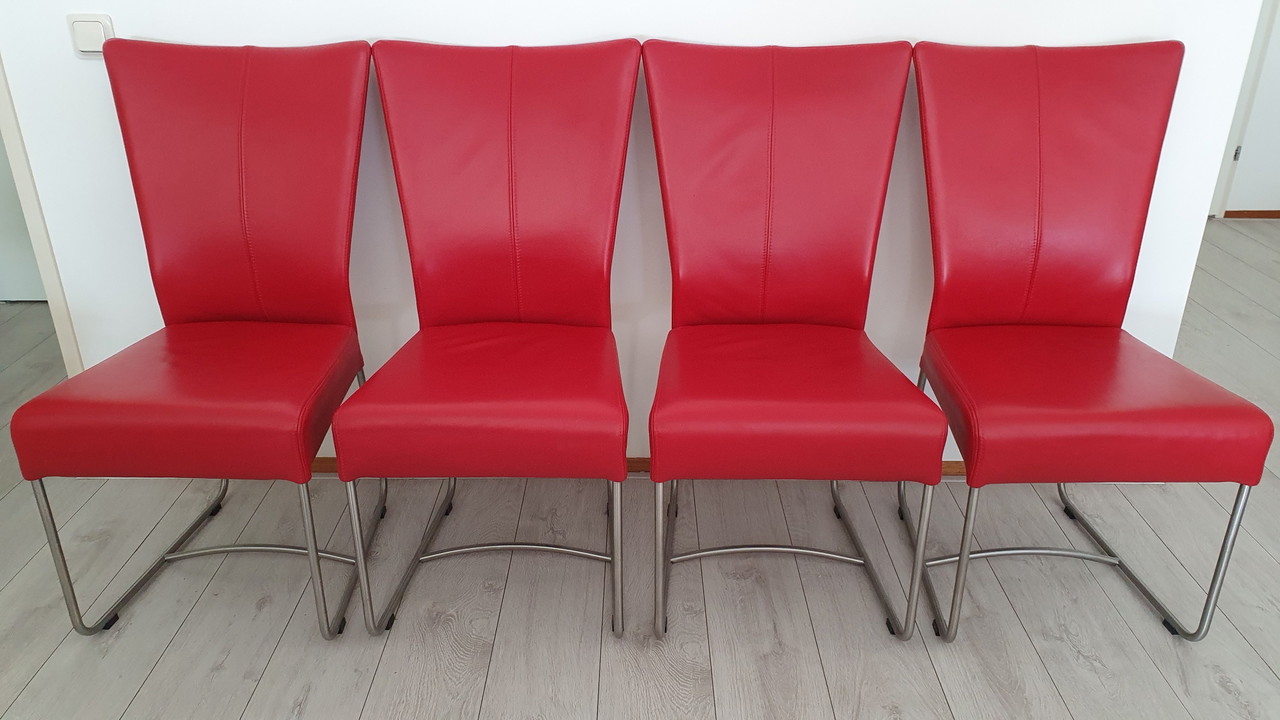 4 HVS Red Leather Dining Chairs | €250 | Whoppah