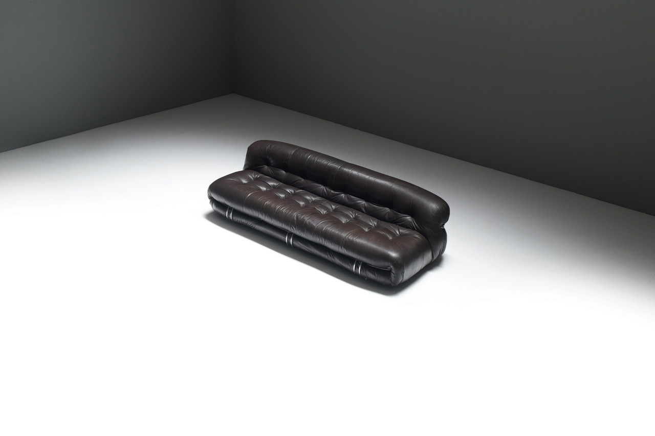 Afra & Tobia Scarpa “Soriana” 3-Seater Sofa in Dark Chocolate Leather ...