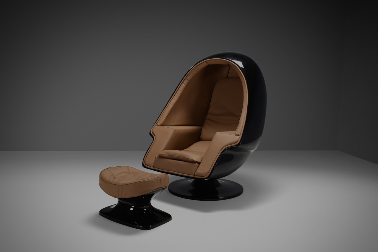 Original 1970s Lee West 'Alpha' Stereo Egg Chair, Black Fiberglass and ...