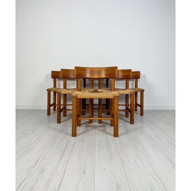 6x 6 Sillas de comedor vintage danesas de pino de Rainer Daumiller años ...