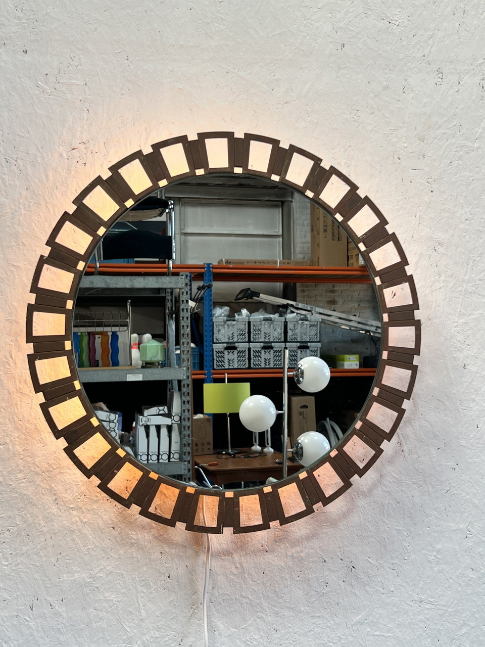 Vintage Metal Round Mirror With Lighting, Hillebrand, Germany 1970 | € ...
