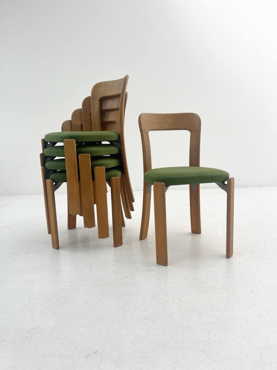 Set of 5 Postmodern Green Stackable Chairs by Bruno Rey for Dietiker ...