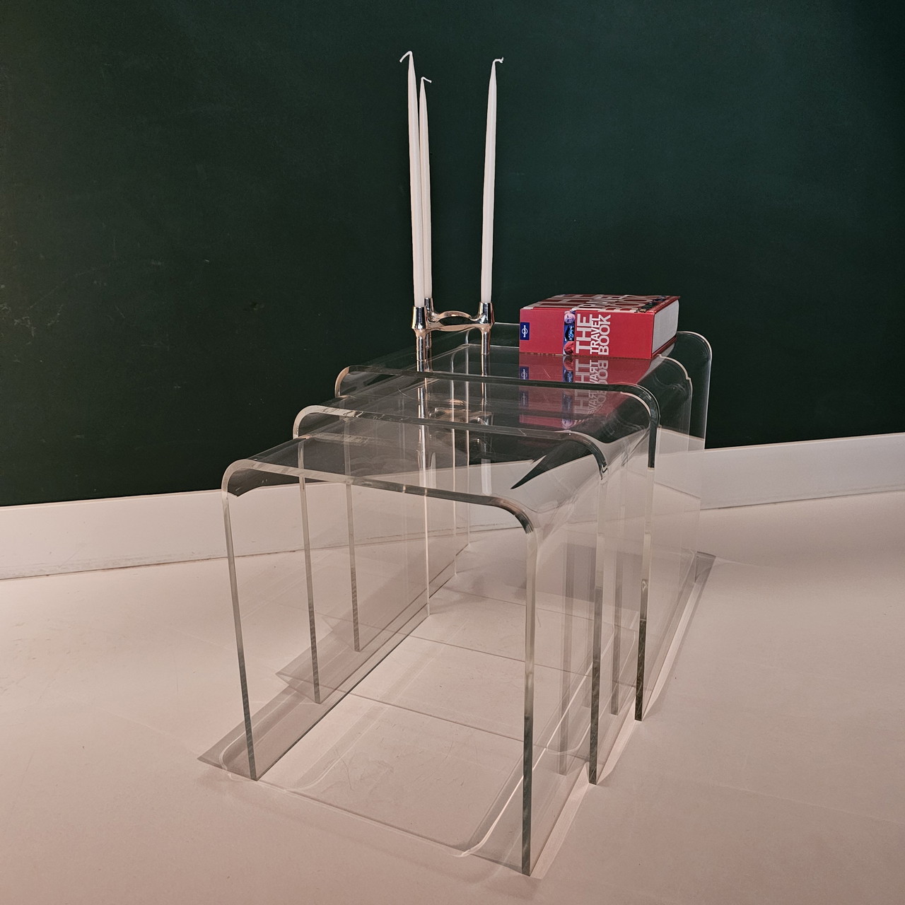 Set Of 3 Vintage Plexiglass Side Tables: Translucent Curved Acrylic ...