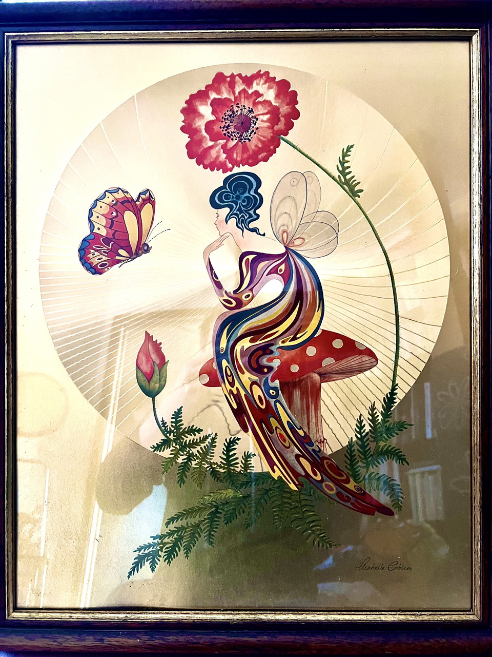 70's Psychedelic Painting, Vintage Nymph, Dominant Golden Color, Signed ...