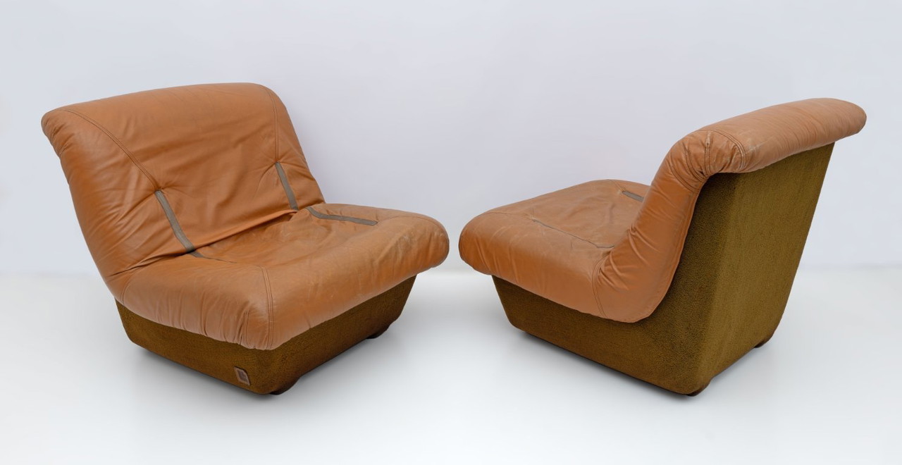 Pair of Lev & Lev Mid-Century Modern Fiberglass Frame Leather Armchairs ...