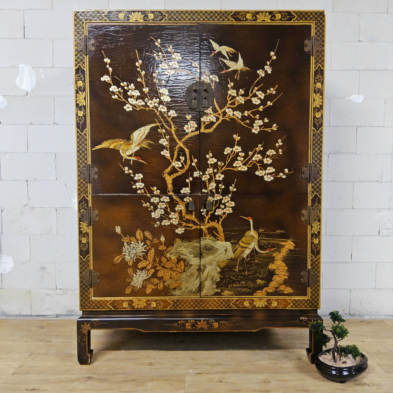 Vintage Chinese kast rood en goud vogels en bloemen bohemian kast ...