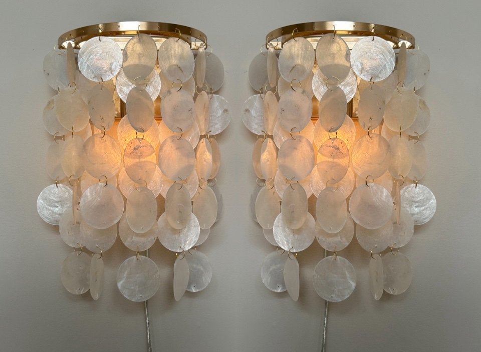 Set Of 2 Capiz Shell Lamps Wall Lamps Gold Frame | €149 | Whoppah