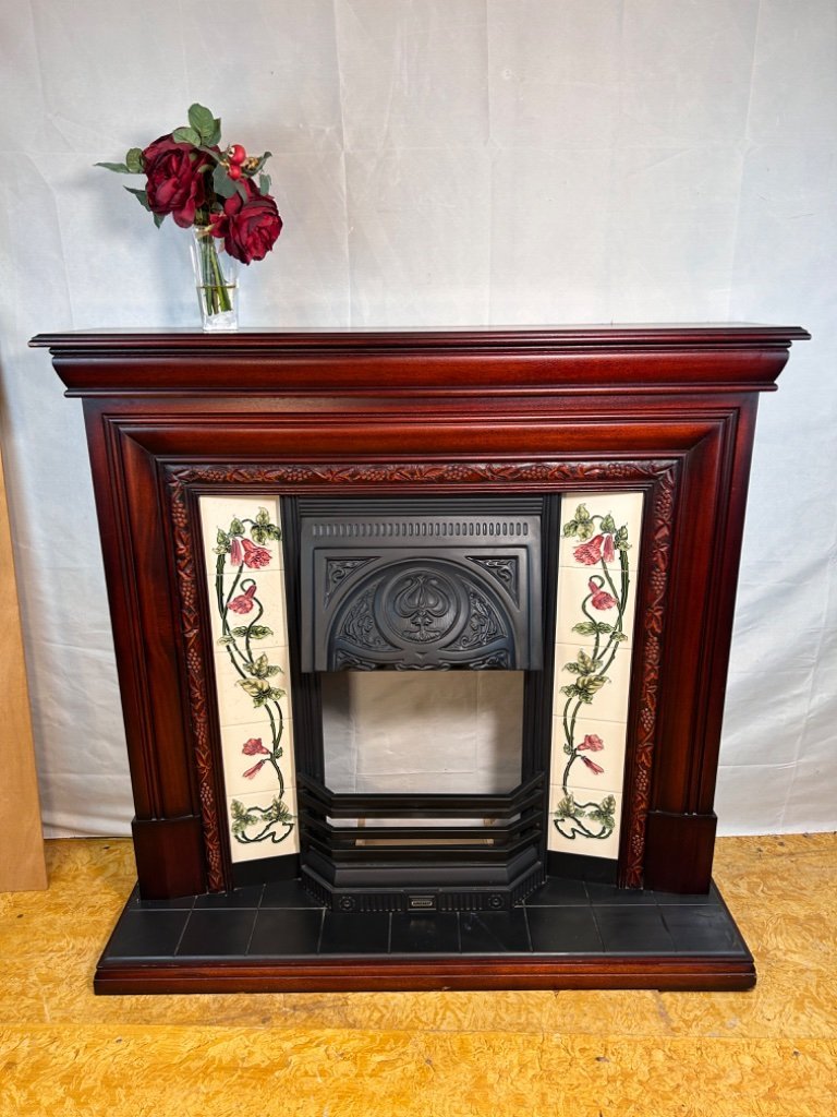 Vintage Edwardian Style Fireplace Surround – Ornate with Floral Tiled ...