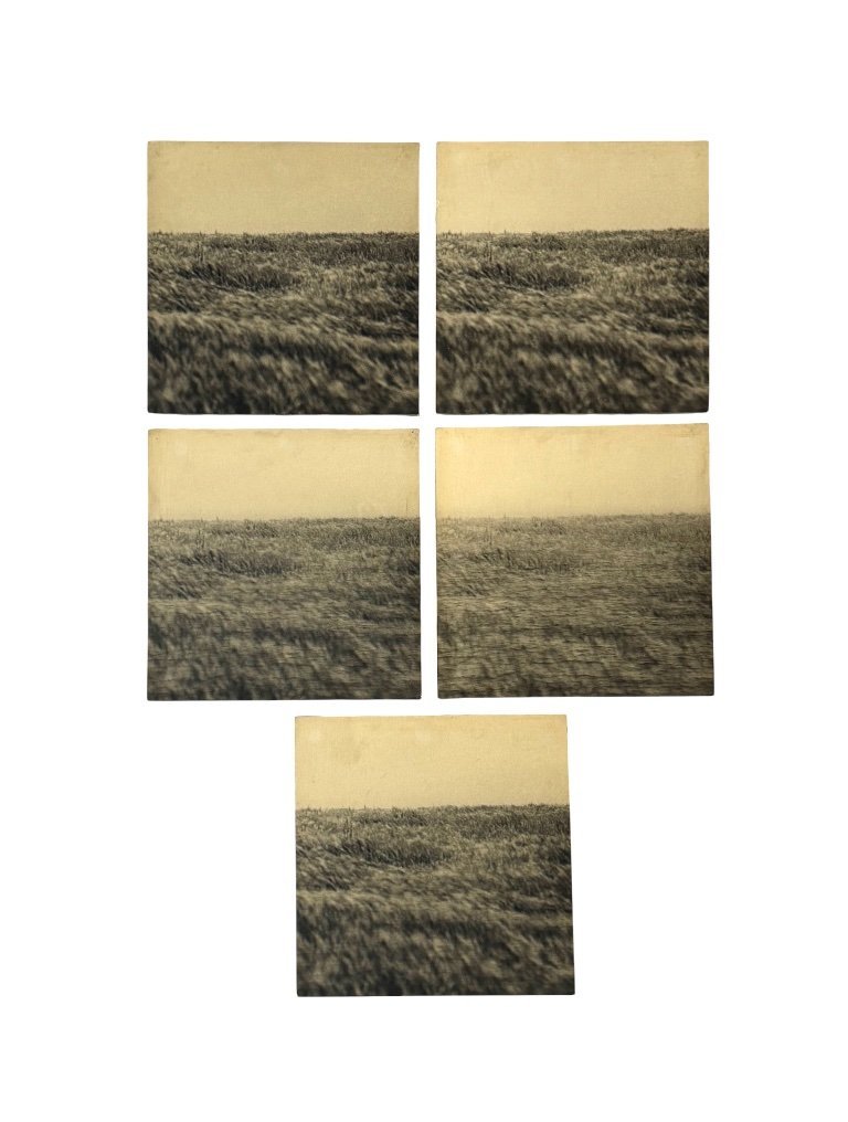 Gerry Hunt (1927 - 2023), set van 5 foto's gemonteerd op houten panelen ...