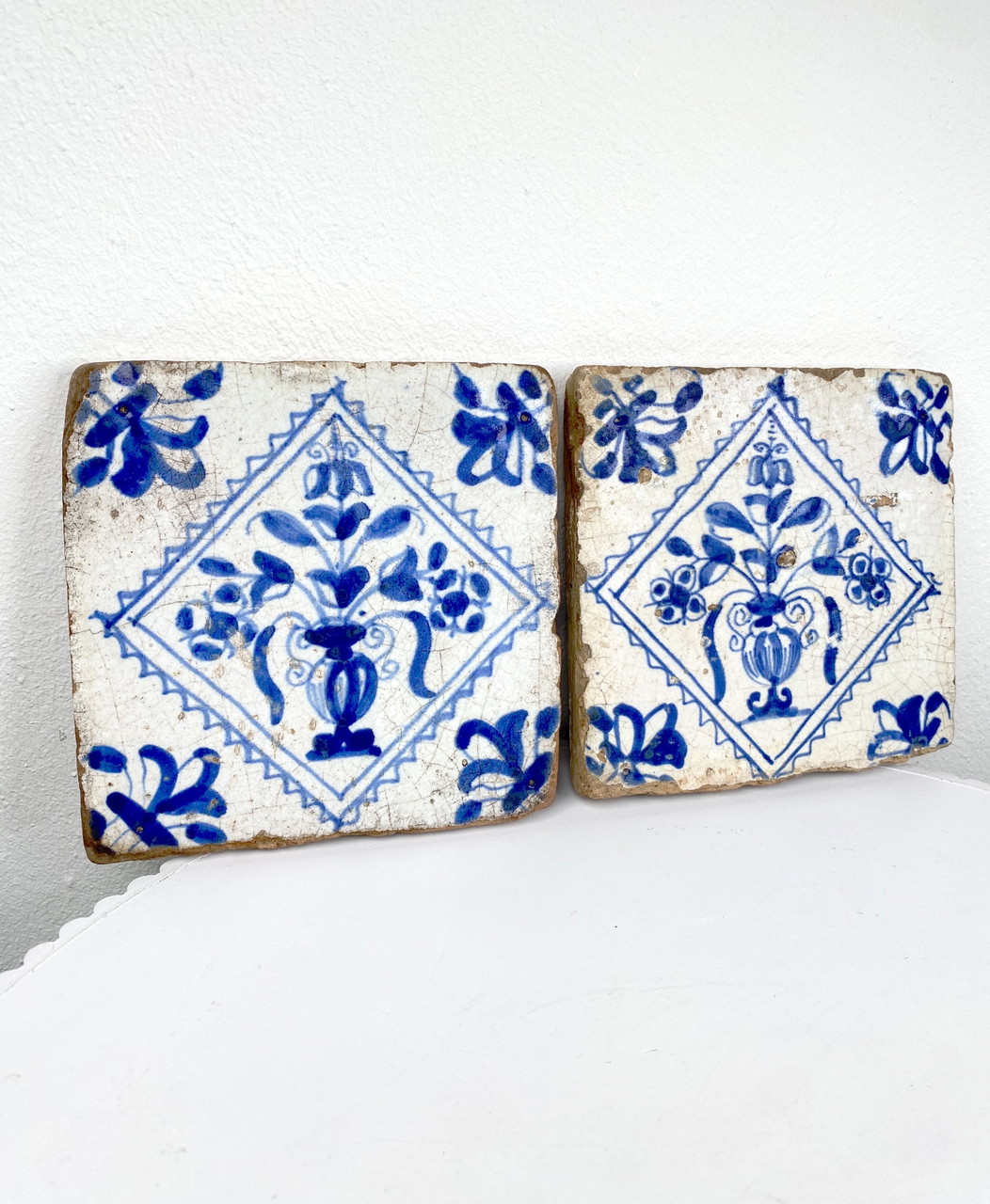 Set of Antique Dutch Delft Blue Tiles – Hand-Painted Floral Motif ...