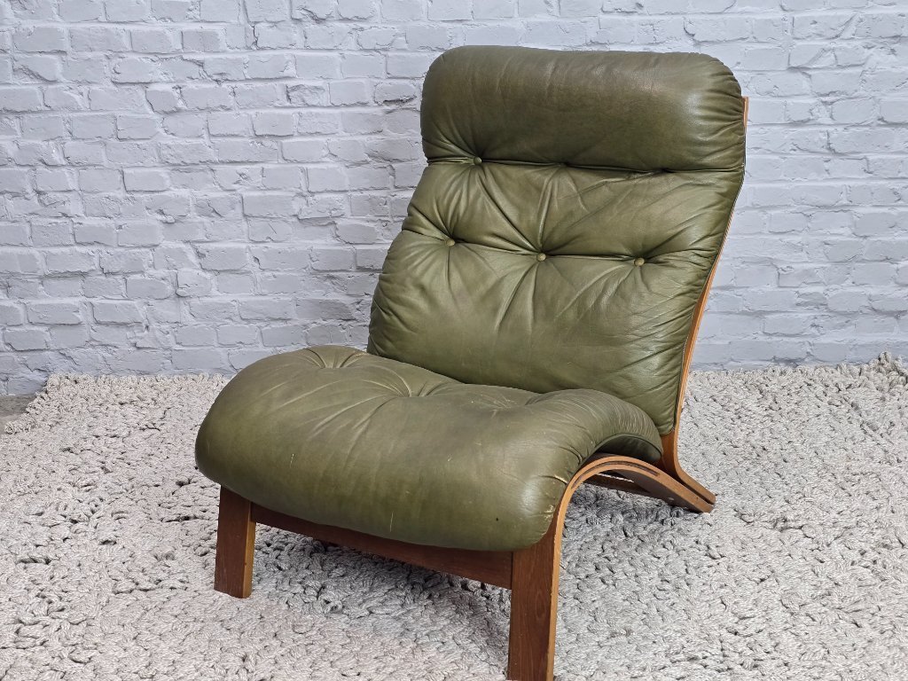 Mid-Century Design Rybo Rykken Ry-Wing Lounge Chair in Olive Green ...
