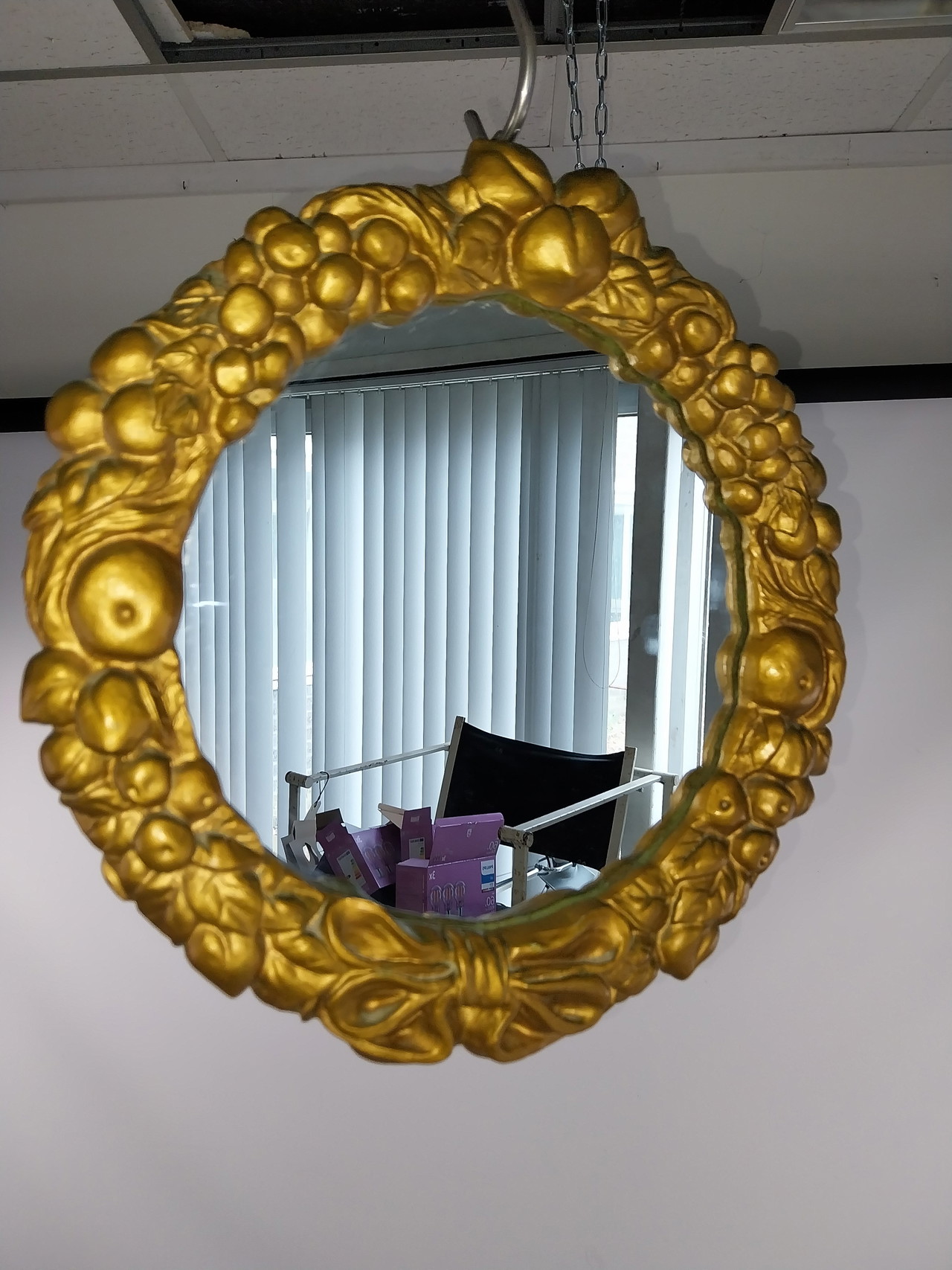 1 x Vergulde Spiegel met Fruitmotief 35cm Doorsnede 1960's Hollywood ...