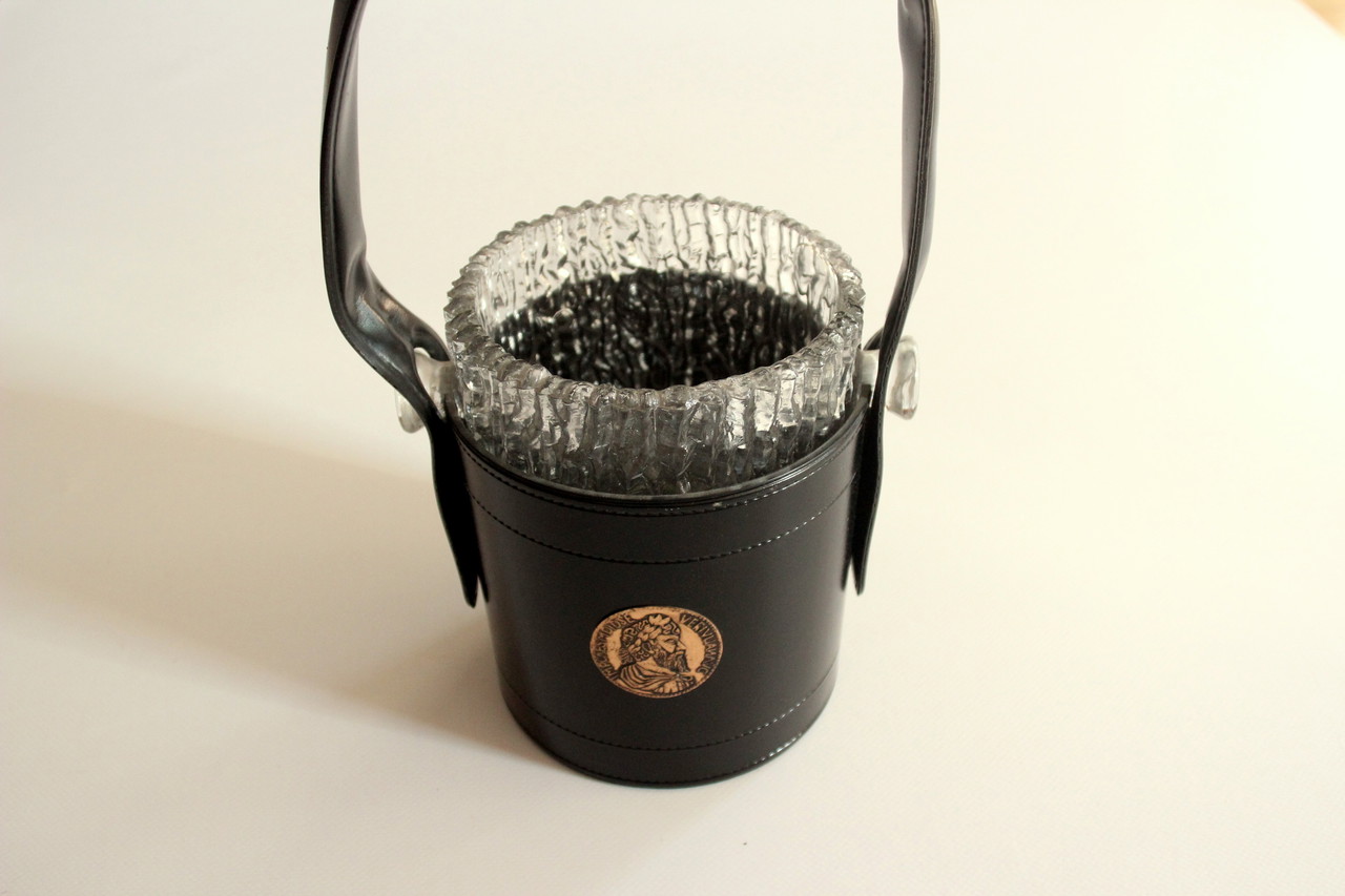 Mid - Century ice cube tray - Heavy ice crystal glass with leatherette ...