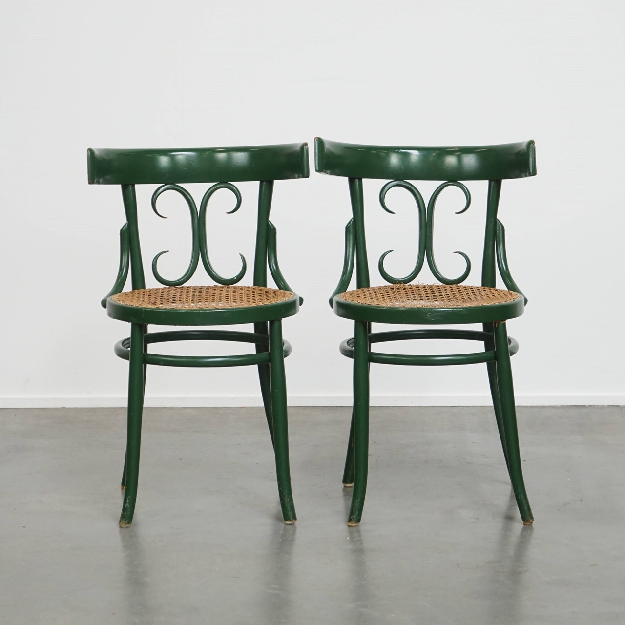 2 X Green Vintage Bistro Chair With A Matt Wicker Seat | €355 | Whoppah