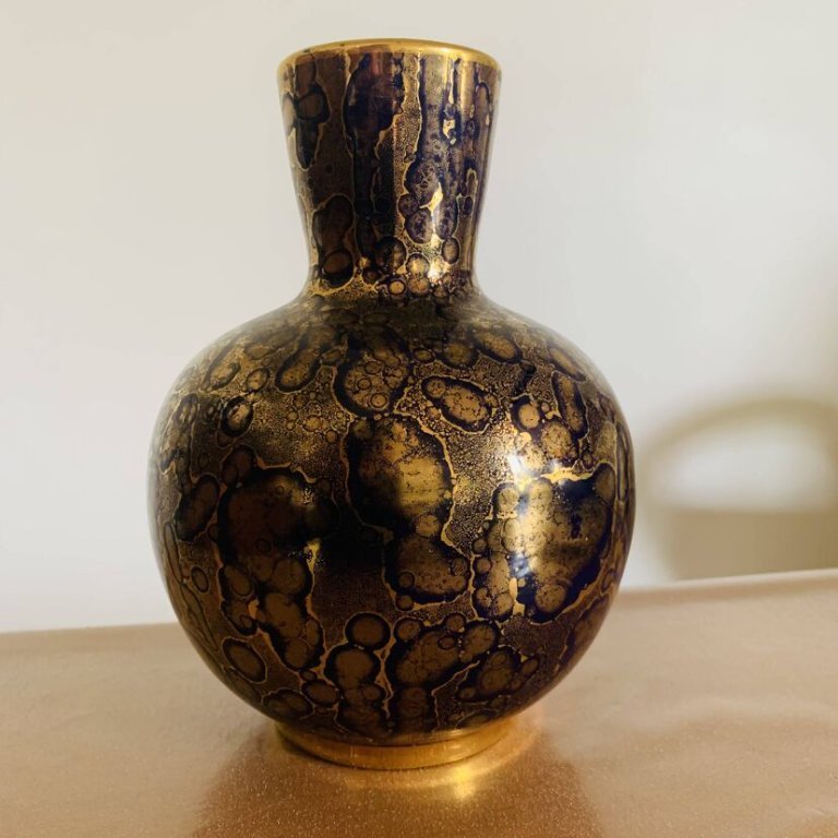 Blue and gold porcelain vase, Jean Mazeaud & Faverot, Ateliers JMF ...