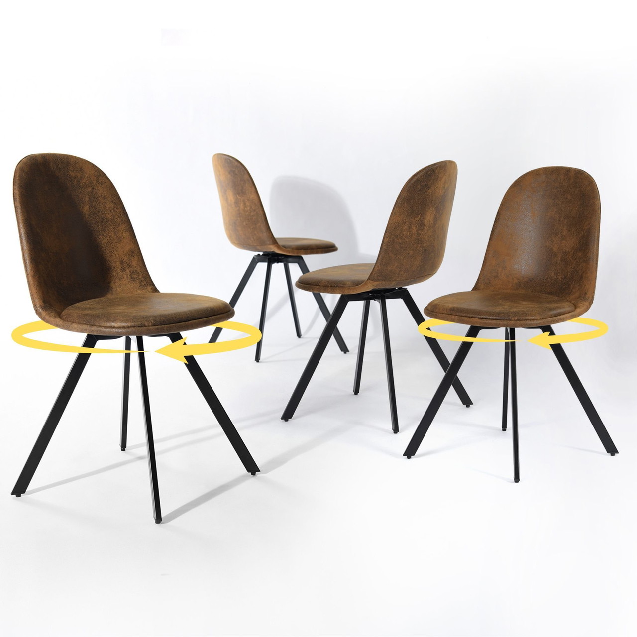 4x Urban Meuble Dining Chairs In Brown Suede With Swivel And Black Legs ...
