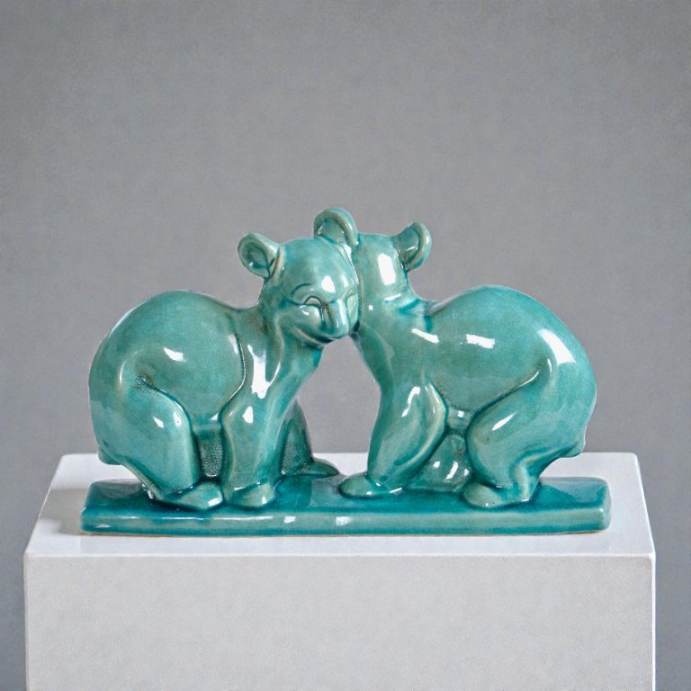 Art Deco Crackle-Glazed Ceramic Teddy Bear Statue Signed Lv Ceram | € ...