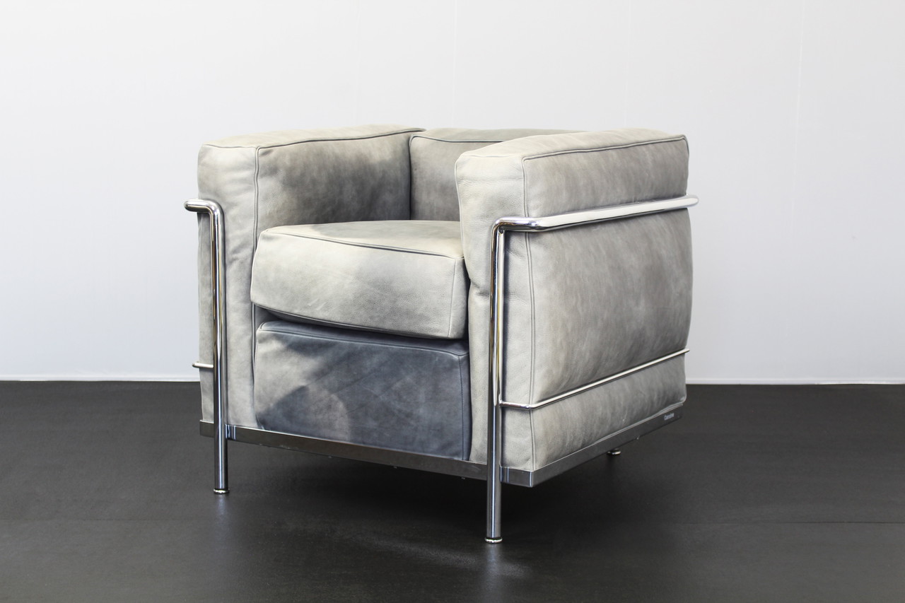 Lc2 Chair Le Corbusier Grey Leather Cassina, Charlotte Perriand Seats ...
