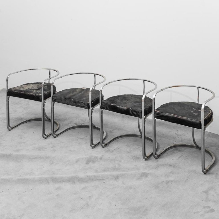 SET OF 4 ANTONIA ASTORI PONY SKIN CHAIRS FOR CIDUE 1970s VINTAGE MODERN ...