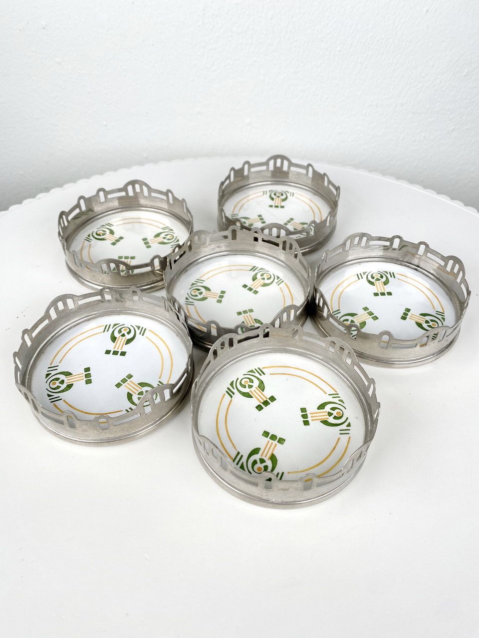 6x Set of Chris van der Hoef Antique Round White Porcelain Art Deco ...