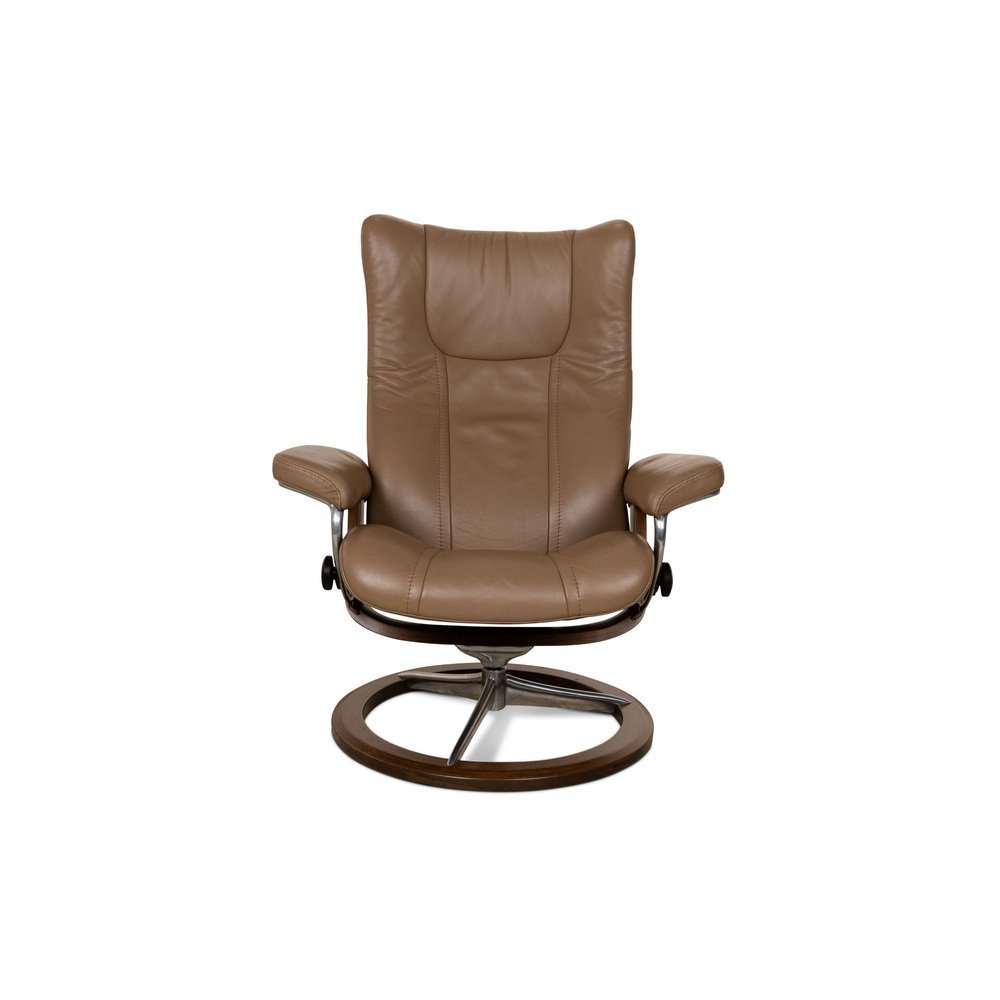 Wing Lounge Chair with Stool in Brown Leather from Stressless, Set of 2 ...