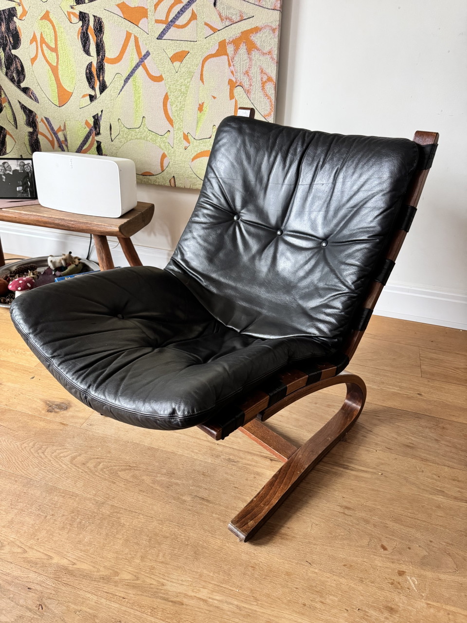 Vintage Rykken Kengu Lounge Stoel - Zwart Leer | €350 | Whoppah