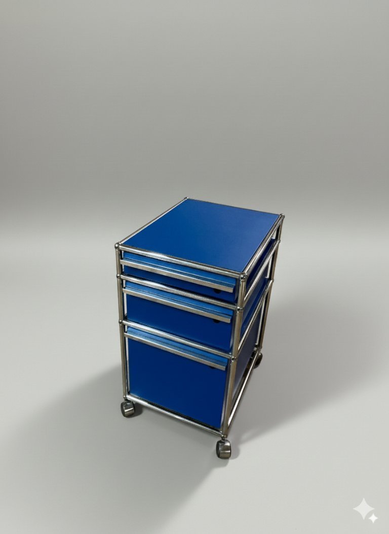 USM Haller M63 Matte Blue Cabinet – 3 cassetti su ruote – Versione alta ...